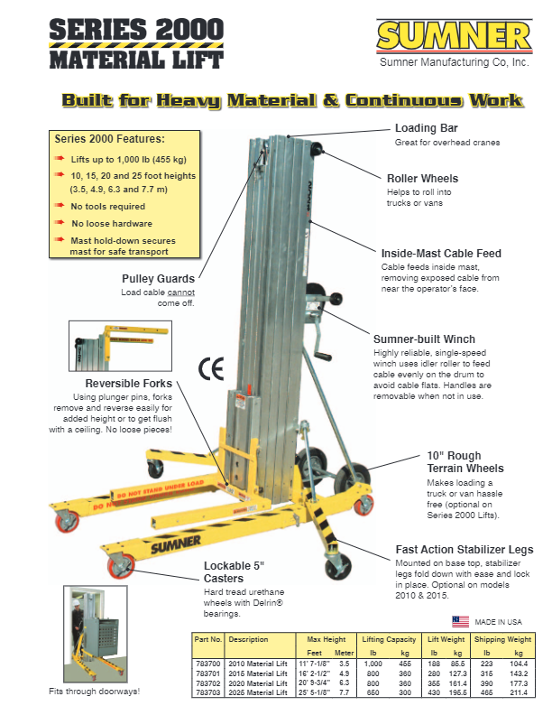 Sumner 2000 Series Material Lift 2010 2015 2020 2025 Models Gps